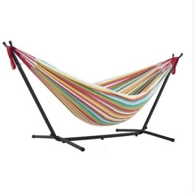 China 260KGS Weight Capacity Double Cotton Hammock With Space Saving Steel Stand for 2 Person for sale