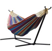 China 260KGS Weight Capacity Double Cotton Hammock With Space Saving Steel Stand for 2 Person for sale