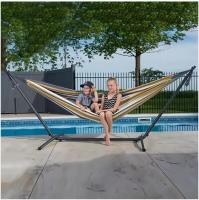 China 260KGS Weight Capacity Double Cotton Hammock With Space Saving Steel Stand for 2 Person for sale