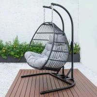 China Qingdao Port Modern Green Cushions Double Seater Stand Outdoor Hanging Swing Chair for sale