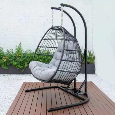 China Easy Collapsible Modern Green Cushions Double Seater Stand Outdoor Hanging Swing Chair for sale