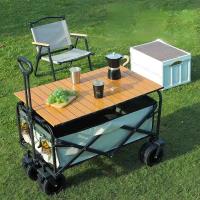 China Outdoor Activities Portable Steel Frame Folding Cart with Table and Four-wheel Design for sale