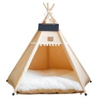 China Small Portable Pet Teepee Tents Wooden Cat Dog Tent Bed Removable Dog Tents House for sale