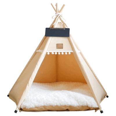 China Small Portable Pet Teepee Tents Wooden Cat Dog Tent Bed Removable Dog Tents House for sale
