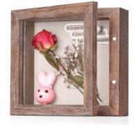 China Best Selling Rustic Brown 5x5 Home Wall Mount Wood Decorative Memory Display Case Pictures Shadow Box for sale