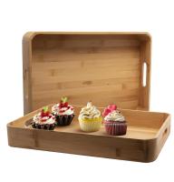 China Wholesale Customized 2 Pack Large Handmade Bamboo Breakfast Dinner Catering Tray Wood Riser Tray With Handles for sale