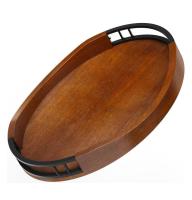 China Rustic Solid Oak Wood Multifunctional Wood Nuts Serving Tray Round Wooden Decorative Ottoman Tray for sale