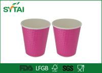 China Pink Waterproof Disposable Espresso Cups With Lids , Embossed Corrugated Logo for sale