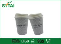 China Good Heat insulated paper coffee cups with lids , Corrugated large disposable cups 12oz for sale