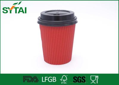 China Takeaway Hot Drinking Ripple Paper Cups Disposable With Lids , Custom Logo for sale
