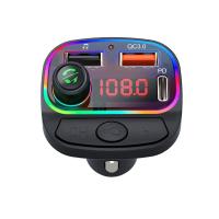 China 18W Fast Charging Car FM Transmitter Bluetooth With 7 Color LED Atmosphere Light for sale