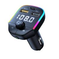 China Bluetooth 5.0 Car FM Transmitter 12W With 3 Port Fast Charging 7 Colors LED Backlit for sale