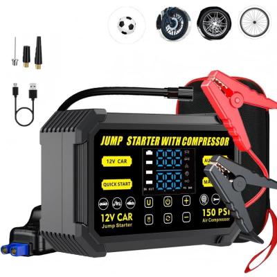 China Portable Car Jump Starter with 150 PSI Tire Inflator 29600mWh Power Bank for sale