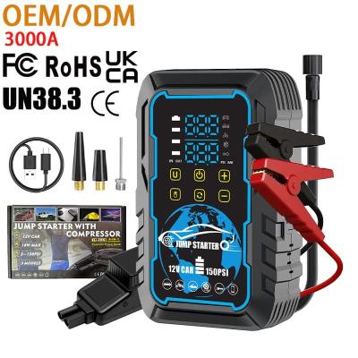China Portable Car Jump Starter With 150PSI Air Compressor And Faster Charging Power Bank for sale