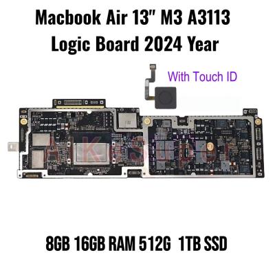 China A3113 Motherboard with 8GB RAM 512GB SSD and Apple M3 Chip for MacBook Air 13