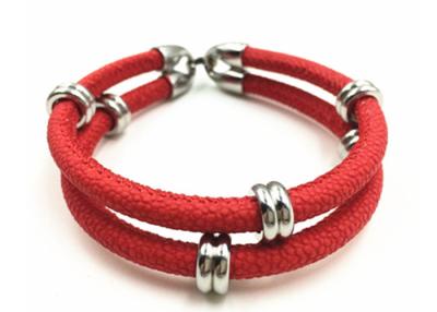 China Unisex Design Stingray Leather Bracelet Stainless Steel Beads Bracelet with Easy-Hook Clasp for sale