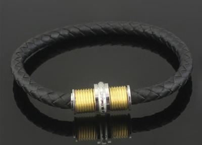 China Men's Titanium Steel Jewelry Wholesale Leather Bracelet Rotating Threaded Buckle Male And Female Couple Leather Bracelet for sale