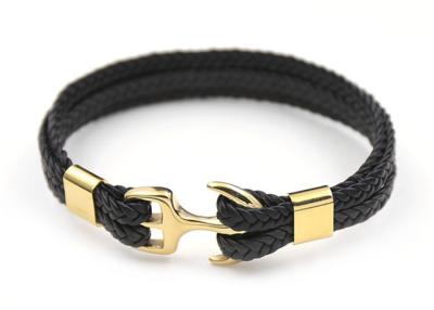 China Fashion Customize Jewelry Wholesale Leather Steel Anchor Hook Bracelet men, Custom Jewelry Nautical Bracelet Leather for sale