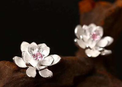 China New S925 Silver Inlaid Zircon Classical Lotus Earrings Female Chinese Style Retro Lotus Earrings for sale