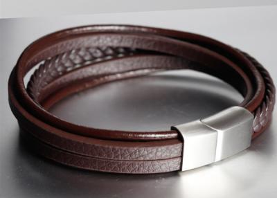 China Punk Jewelry Hand-made Woven Retro Fashion Stainless Steel Multi-layer Men's Genuine Leather Magnetic Energy Bracelet for sale
