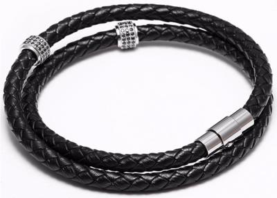 China Popular Wholesale Handmade Cheap Leather Bracelet,Black Women Tube Bangle for sale