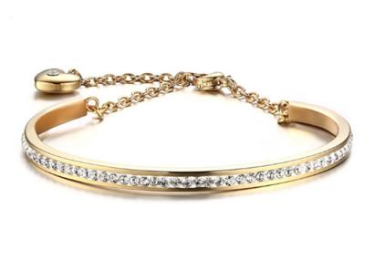 China Women's Jewelry Three colors 4MM Stainless Steel Sticky Diamond Heart Adjustable Bracelet Bangle for sale