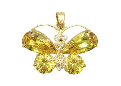 China Yellow Zircon Sterling Silver Butterfly Pendant , Handmade 925 Sterling Silver Jewelry for sale