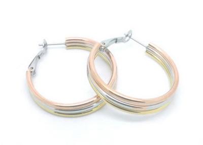 China 40mm Three Tone Stainless Steel Earrings Hoops , Silver / Pink Gold Plated for sale