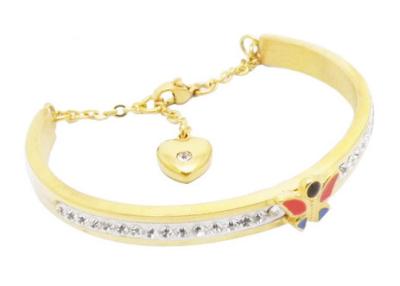 China Engraved Clean Crystal White Epoxy Stainless Steel Butterfly Bangle Bracelet for sale