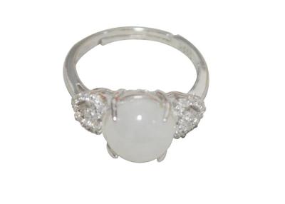China Antique Round Egg White Jade 925 Sterling Silver Leaf Ring For Anniversary for sale