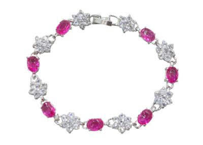 China Fushia Oval Flower Charm Link Bracelet for sale