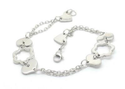 China Cut Out Love Heart And Flower Stainless Steel Charm Bracelet With Extended Chain for sale