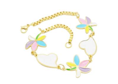 China Colorful Stainless Steel Bangle Bracelets With Enameled Butterfly And Heart Charms for sale