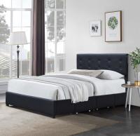 China Queen Upholstered Bed Frame White Faux Leather Metal Four Drawer for sale