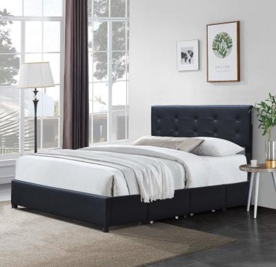 China Queen Upholstered Bed Frame White Faux Leather Metal Four Drawer for sale