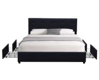 China Queen Upholstered Bed Frame White Faux Leather Metal Four Drawer for sale