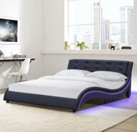 China Queen Size Faux Leather Upholstered Bed Black / White / Brown Color With LED Light for sale