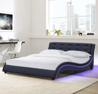 China Queen Size Faux Leather Upholstered Bed Black / White / Brown Color With LED Light for sale