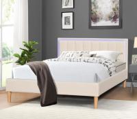 China Double Size Linen Fabric Wood Upholstered Bed With LED Lights Headboard for sale