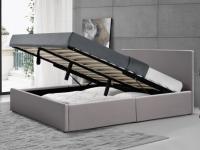 China Gas Lift Upholstered Storage Bed Double Grey Plywood Faux Leather for sale