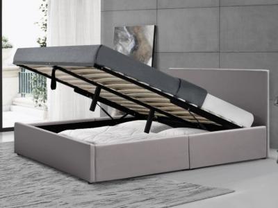 China Gas Lift Upholstered Storage Bed Double Grey Plywood Faux Leather for sale