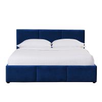 China Blue Velvet Upholstered Gas Lift Storage Bed King Size Plywood Material for sale