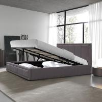 China Grey Upholstered Gas Lift Storage Bed Queen Size Plywood Material With Linen Headboard for sale