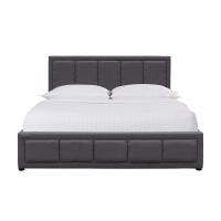 China Grey Upholstered Gas Lift Storage Bed Queen Size Plywood Material With Linen Headboard for sale