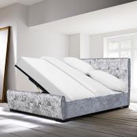 China OEM ODM Open Storage Bed Tufted Crystal Buttons Silver Crush Velvet Side for sale