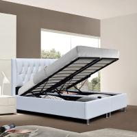 China Tufted Diamond Buttons Upholstery Platform Bed Frame White Faux Leather for sale