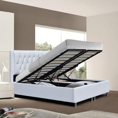 China Tufted Diamond Buttons Upholstery Platform Bed Frame White Faux Leather for sale