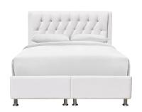 China Tufted Diamond Buttons Upholstery Platform Bed Frame White Faux Leather for sale