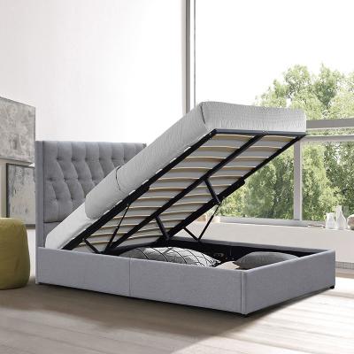 China Button Tufted Upholstery Storage Bed Frame Full Size Grey Linen Fabric for sale