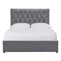 China Button Tufted Upholstery Storage Bed Frame Full Size Grey Linen Fabric for sale